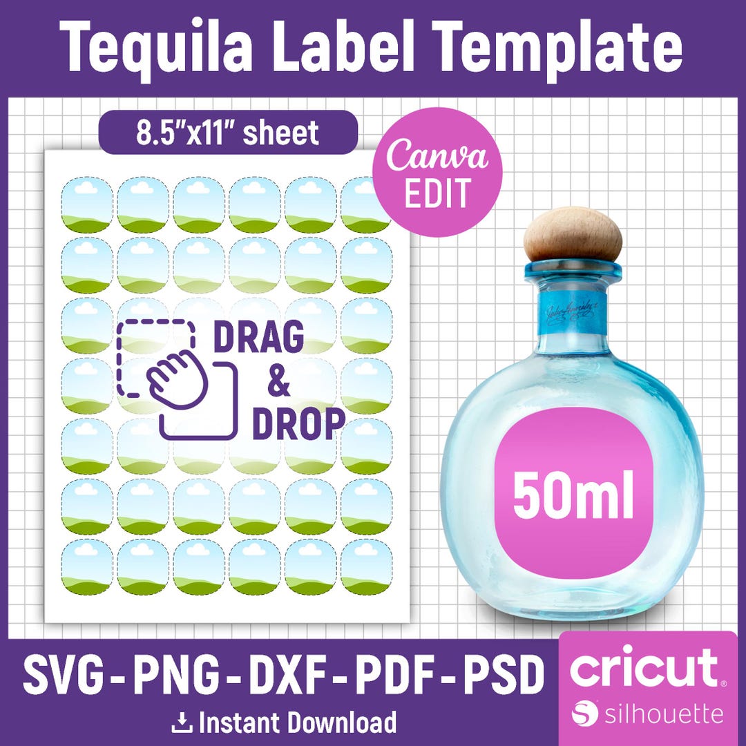 50ml Tequila Label Template, Tequila Label Svg, Tequila Bottle Sticker ...