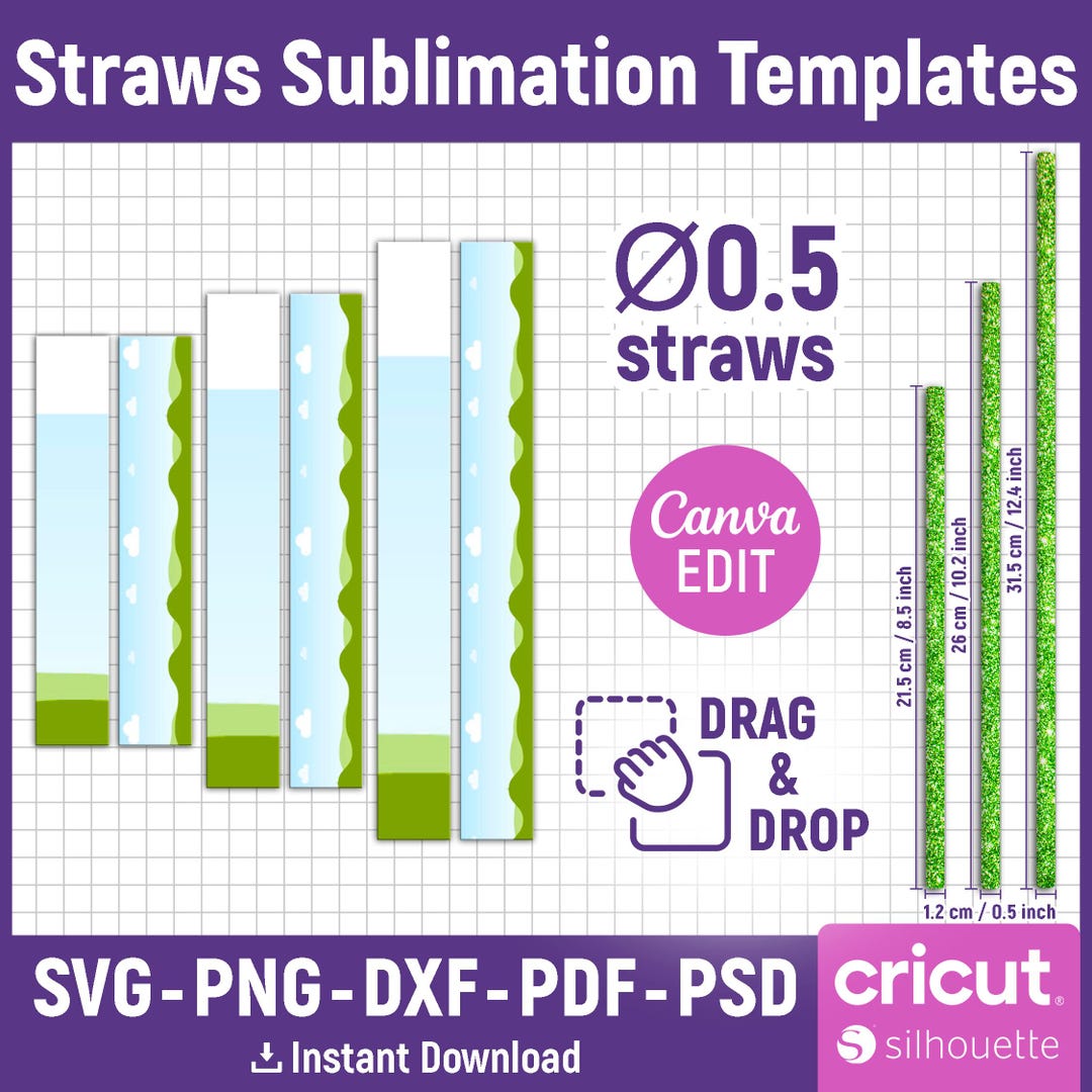 Straw Template Svg, Straw Sublimation Template, Straws for Tumblers ...