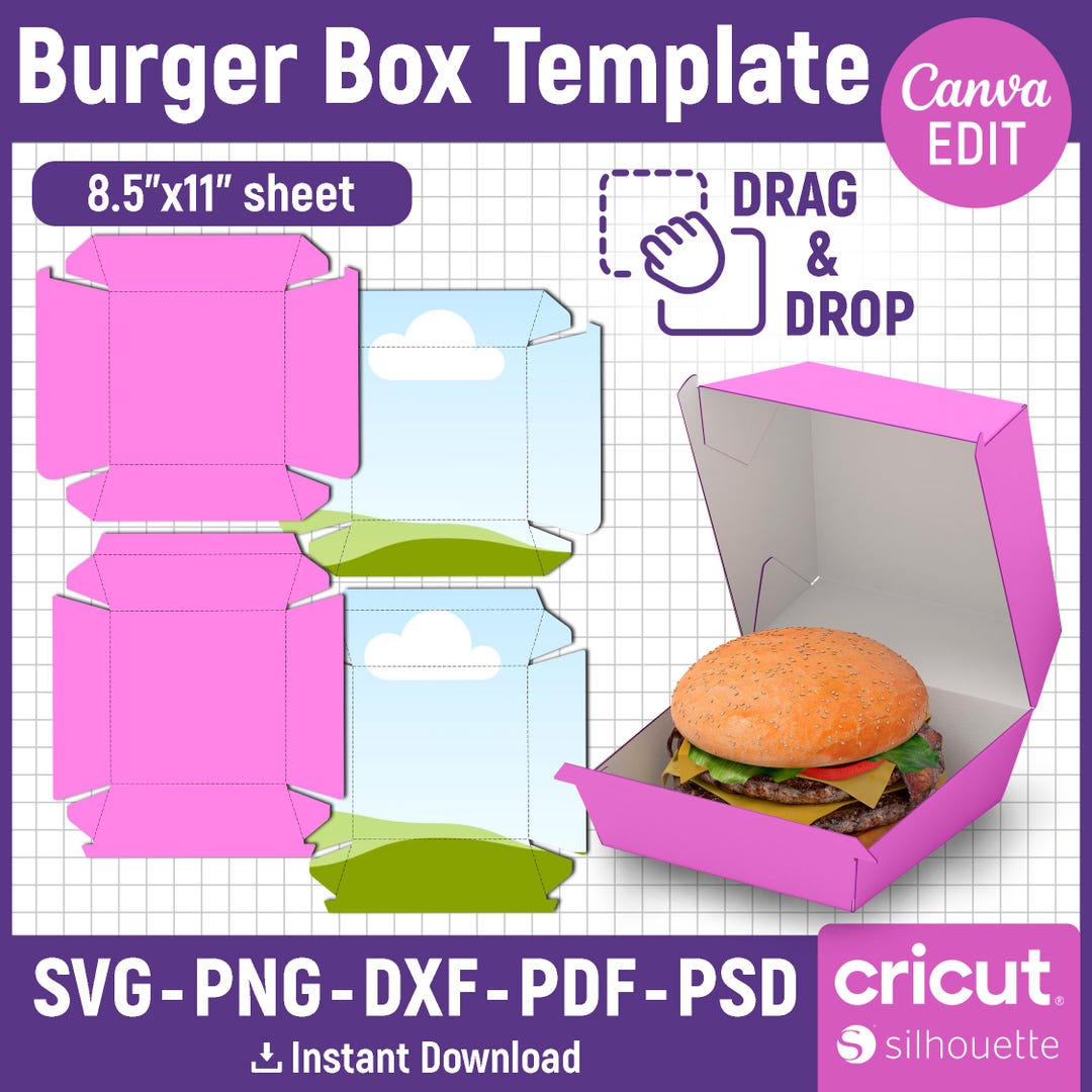 Burger Box Template, Hamburger Box Template, Cheeseburger Box Template ...