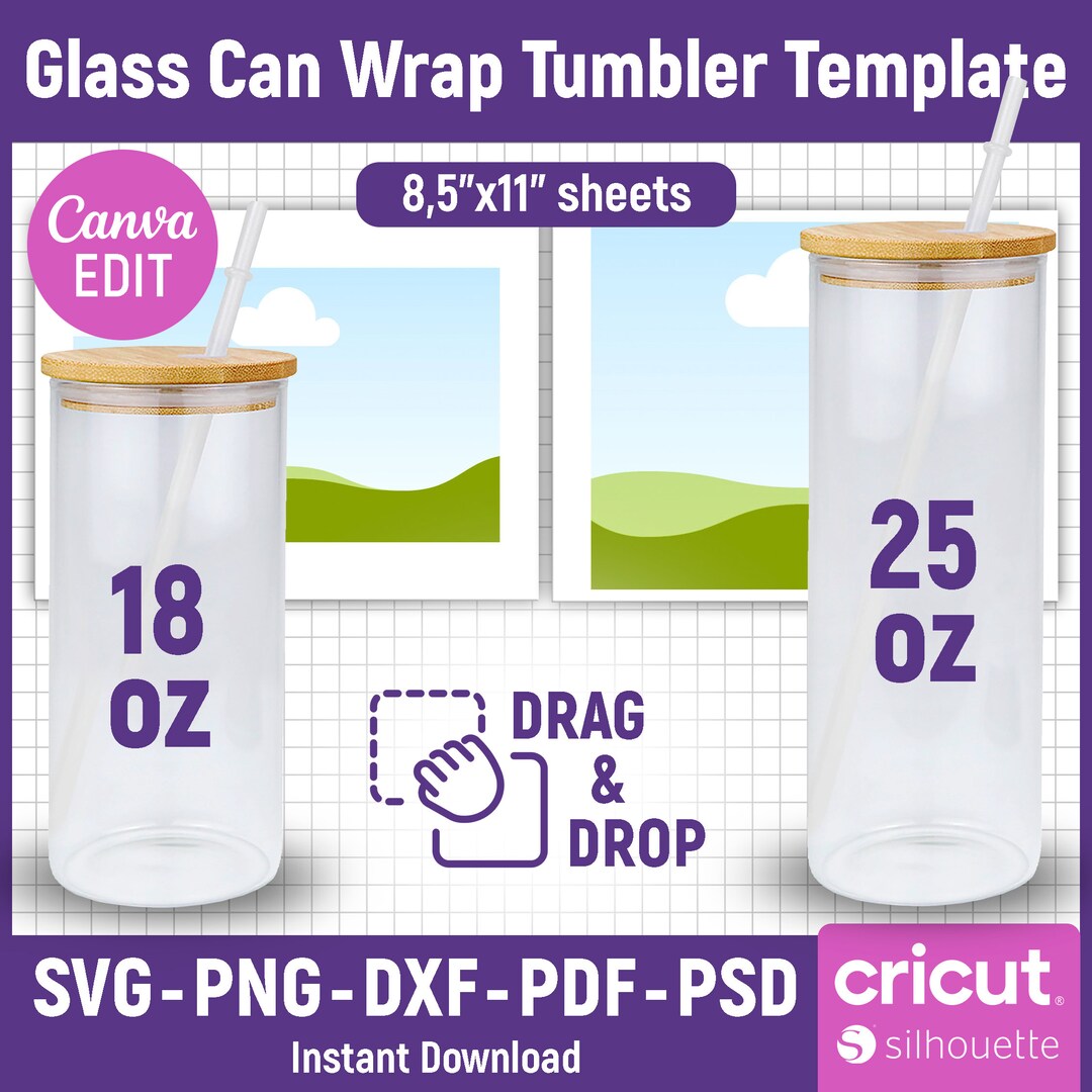 18oz - 25oz Glass Can Straight Wrap Template, Glass Can Sublimation ...