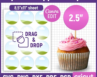 2 Inches Cupcake Topper Template, Birthday Cake Topper Template ...