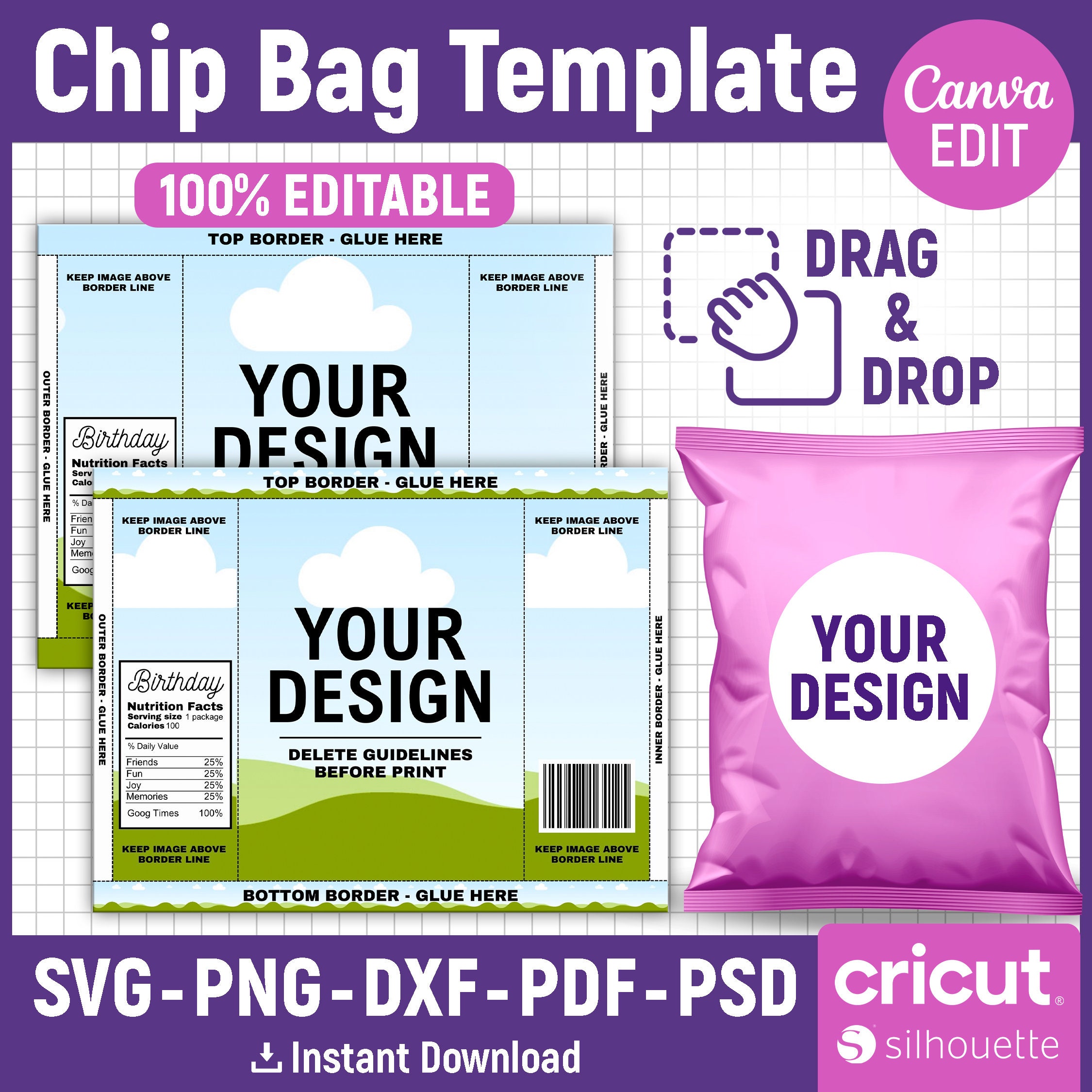 Chip Bag Template, Blank Chip Bag, Chip Bag Label, Party Chip Bag, Chip ...
