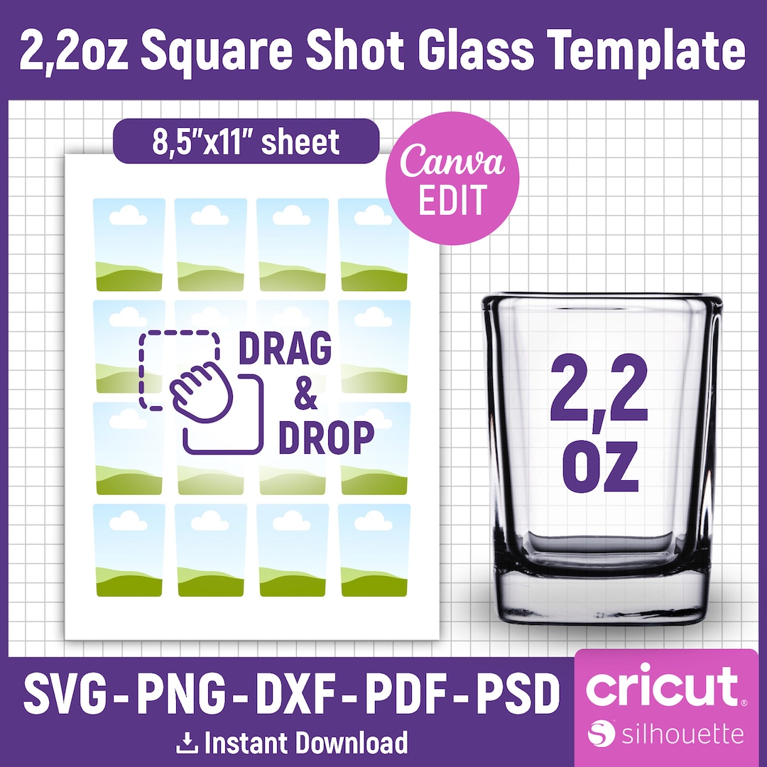 Square Shot Glass Template, 2.2 Shot Glass Wrapper, Shot Glass Svg ...