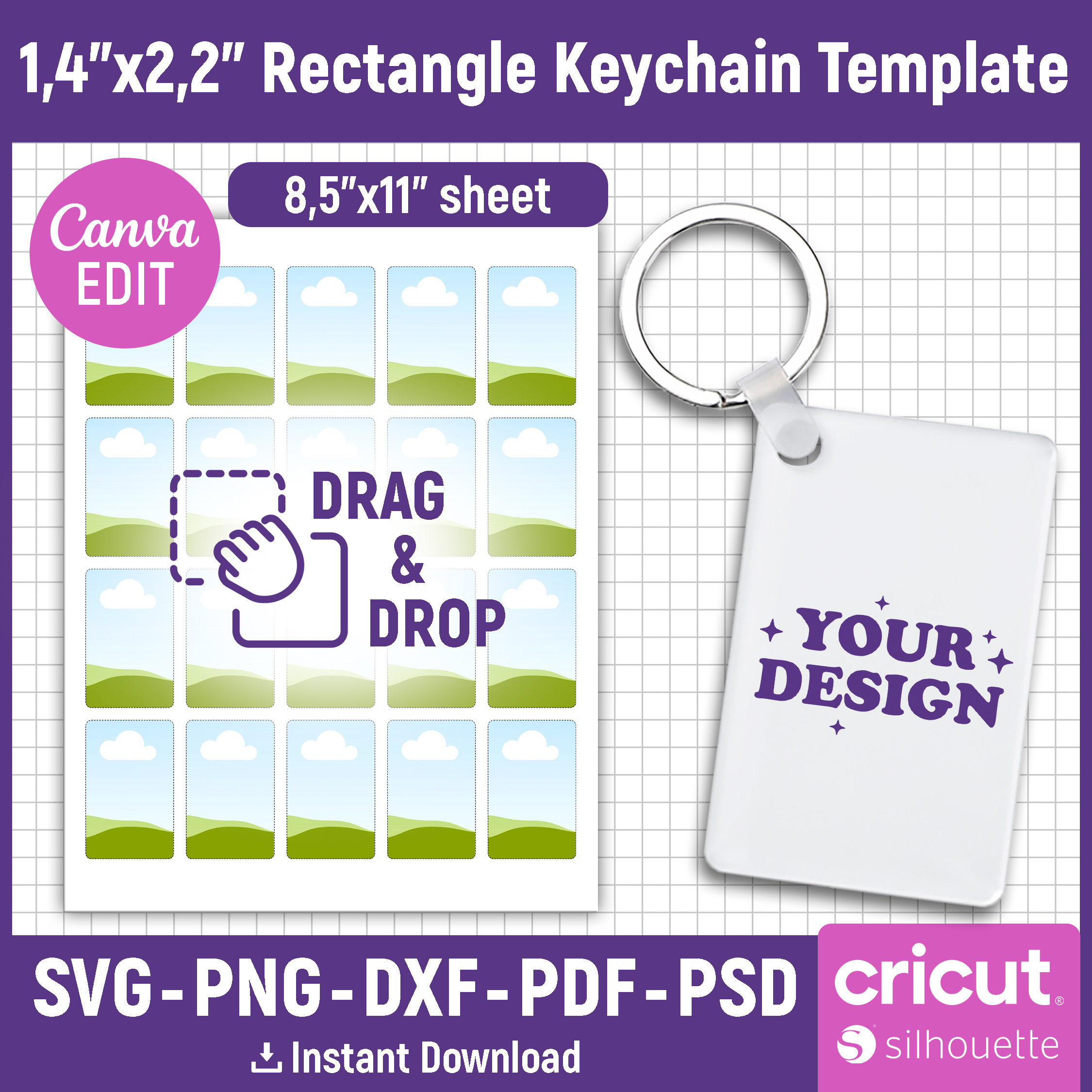 1.4" X 2.2" Rectangle Keychain Template, Keychain Template Svg ...