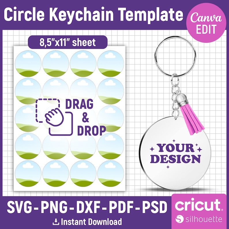 2" Circle Keychain Template, Keychain Template Svg, Sublimation ...