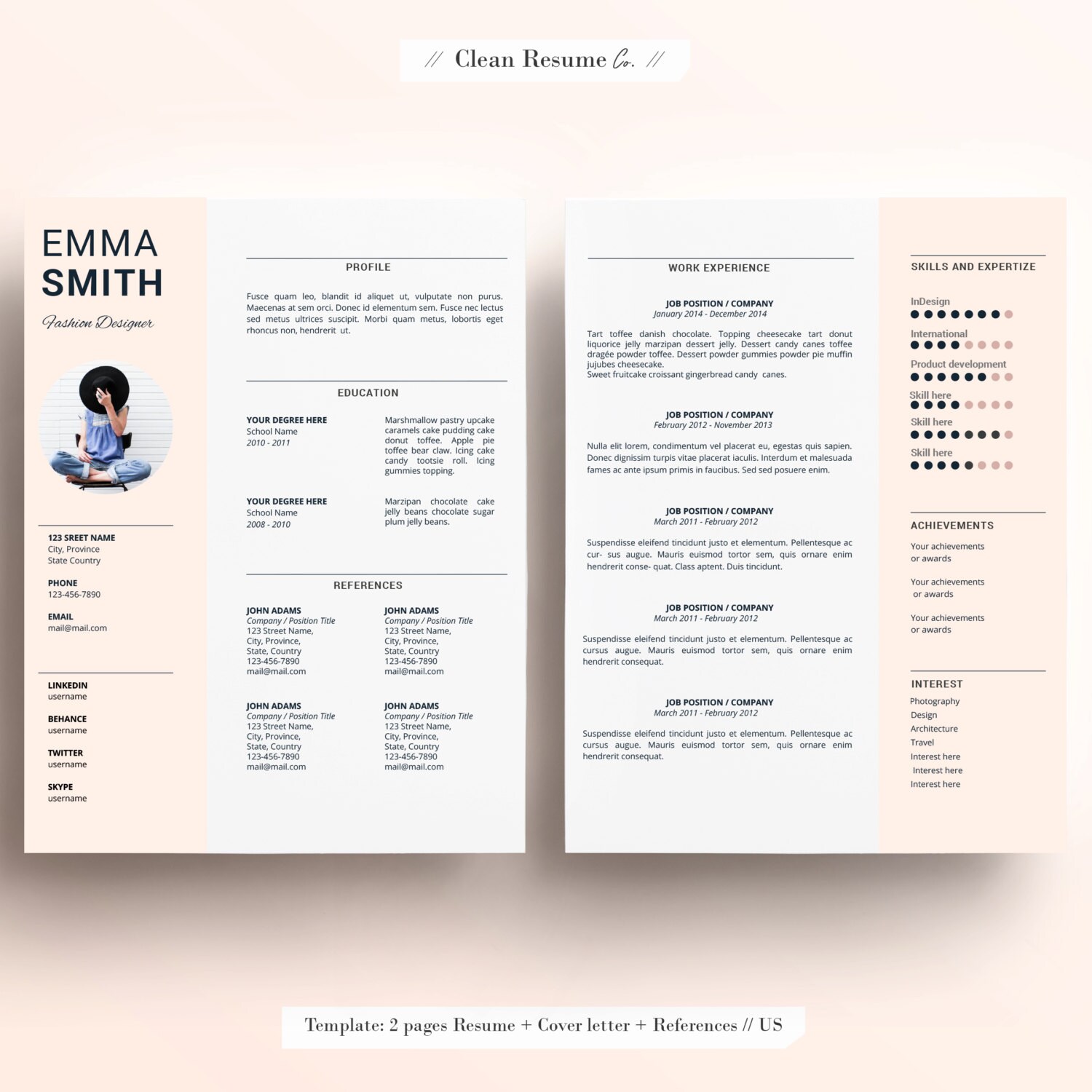 Resume Template US letter A4 CV Template Cover Letter for - Etsy France