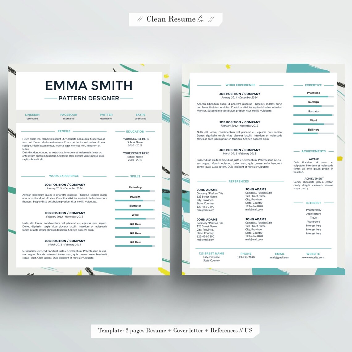 Resume Template, CV Template, Cover Letter for Word, US Letter, A4 ...