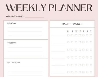 Simple Blue Printable Weekly Planner With Habit Tracker - Etsy