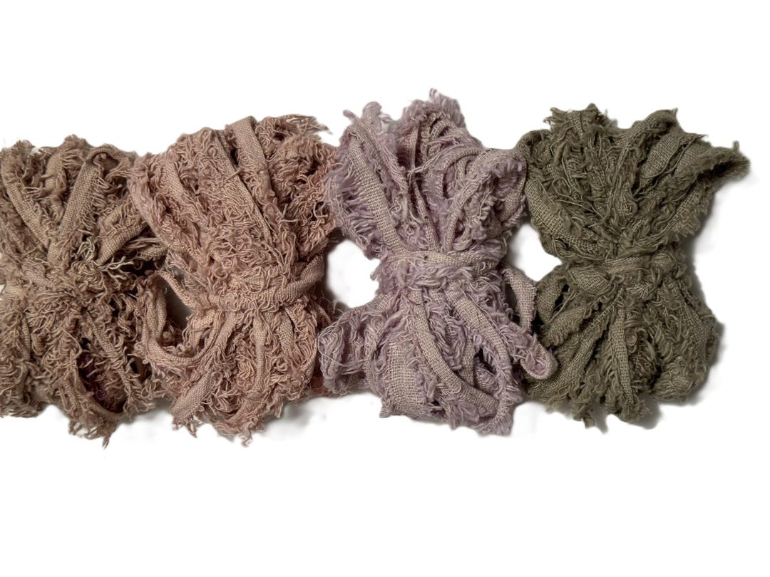 20 Yards 4 Colors Bunch Wide Frayed Recycled Linen Cotton Ribbon Yarn ...