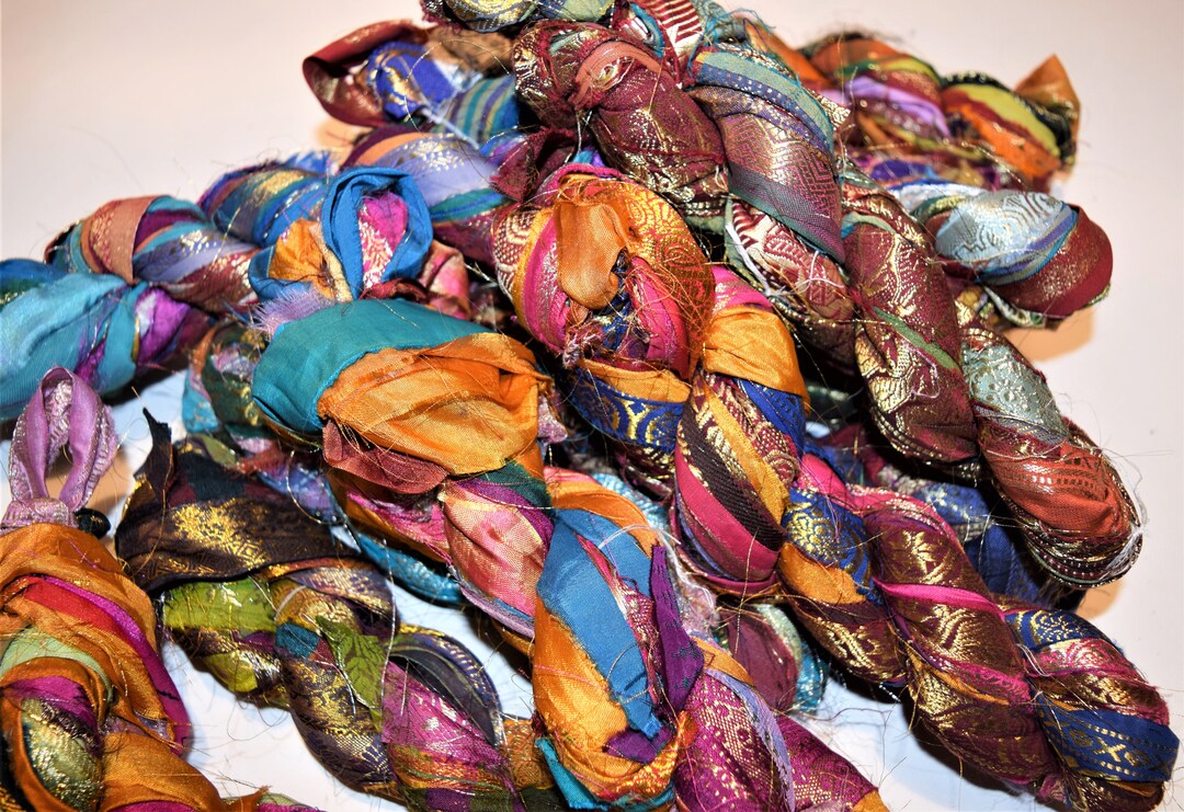 Recycled Zari Border Silk Ribbon Yarn: Vibrant Boho Journal Cover ...