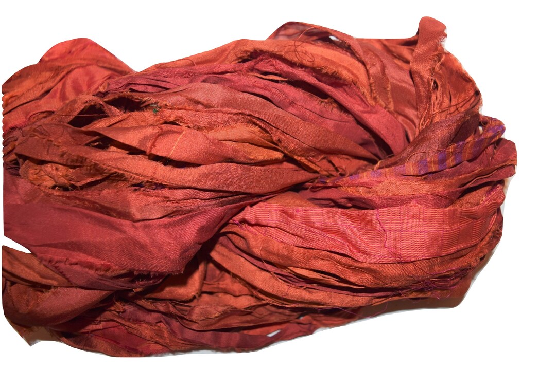 10 Yards Hot Orange Recycled Sari Silk Ribbon Yarn - Etsy