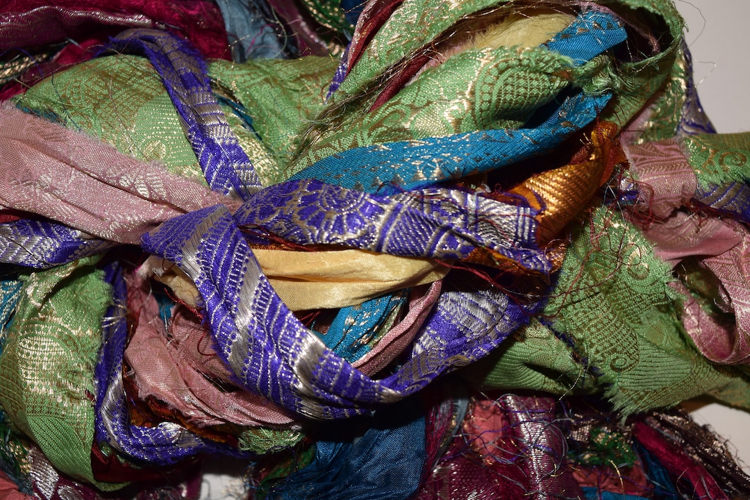 5 Yards Zari Border LUREX Ribbon Recycled Sari Silk Ribbon Yarn ...