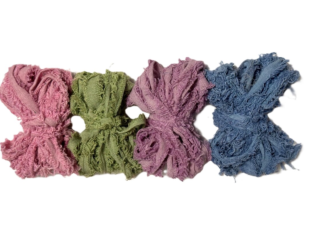 20 Yards 4 Colors Bunch Wide Frayed Recycled Linen Cotton Ribbon Yarn ...