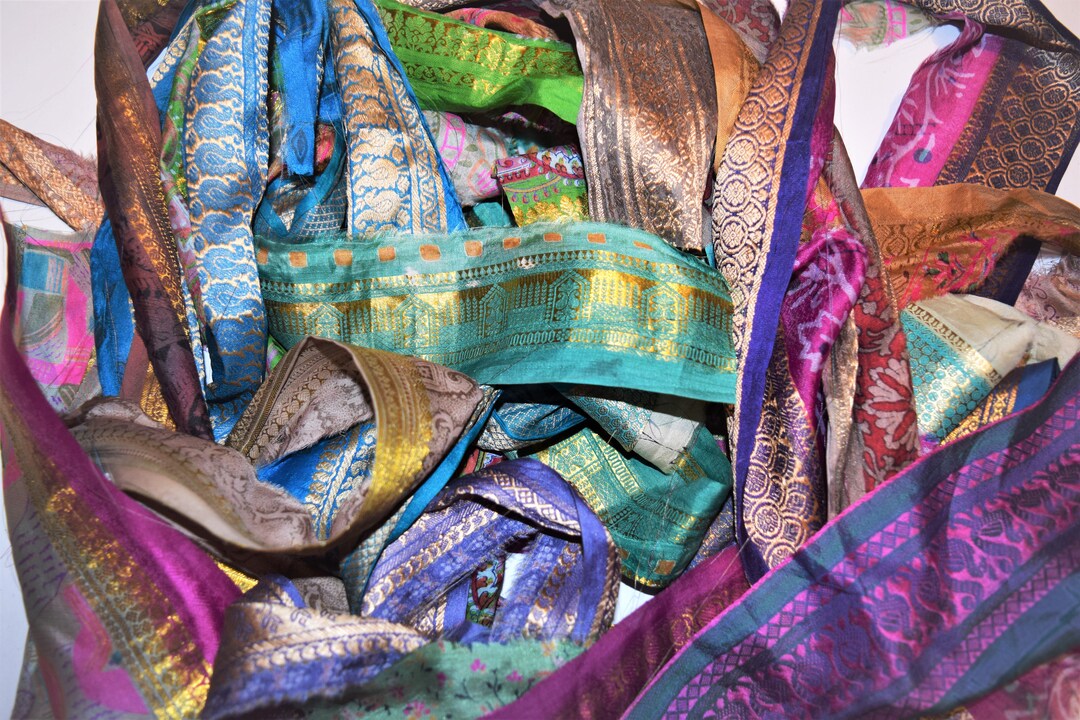 Metallic Sari Silk Ribbon Strips: 12" Tassels, Scrapbook, Journal 30/20 ...