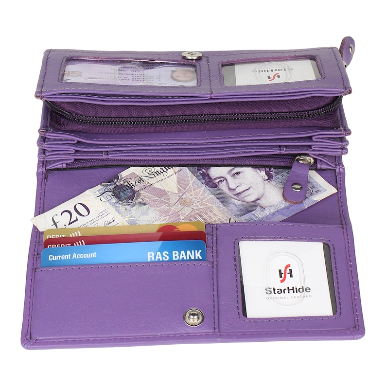 Women's RFID BLOCKING Purple Leather Wallet A Large Zipped | Etsy UK