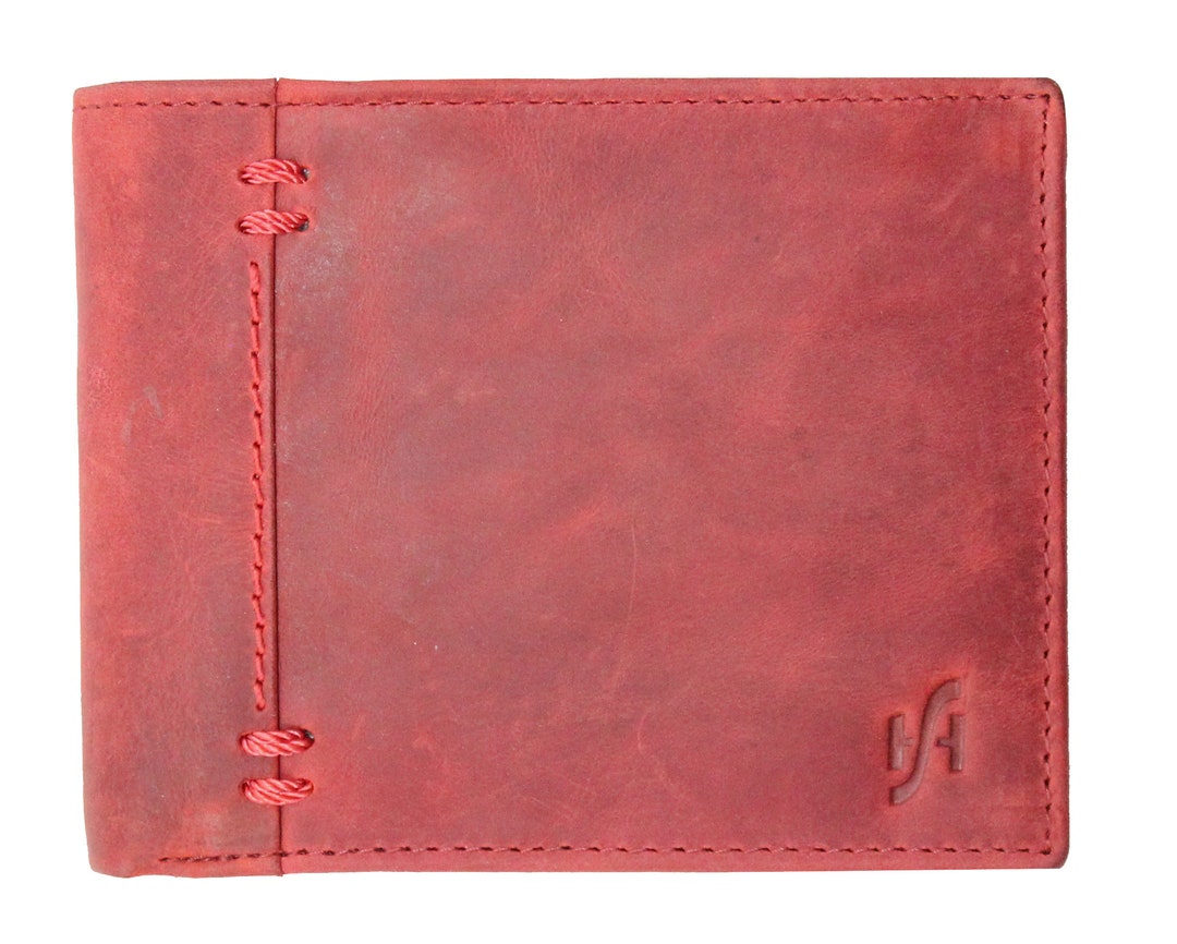 Men's Wallet Red Genuine Distressed Leather Wallet RFID - Etsy