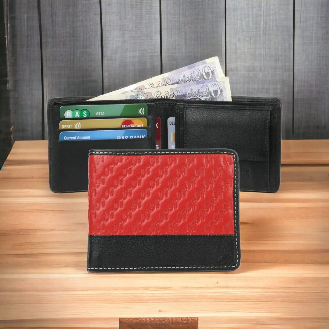 Mens Red & Black Real Leather Wallet RFID Protected Wallets - Etsy