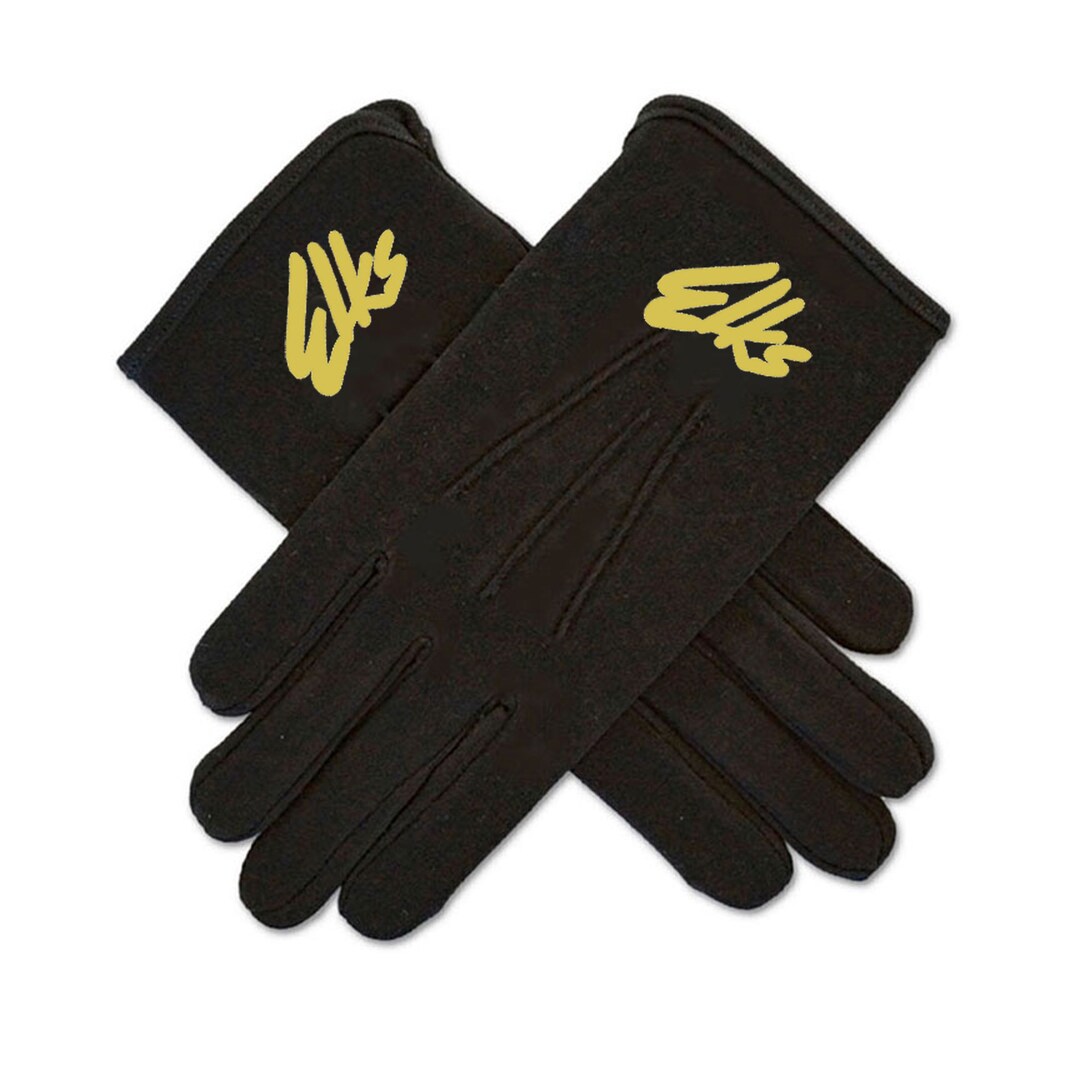 ELKS BPOE GLOVES black With Gold Script Embroidered Logo Cotton in 4 ...
