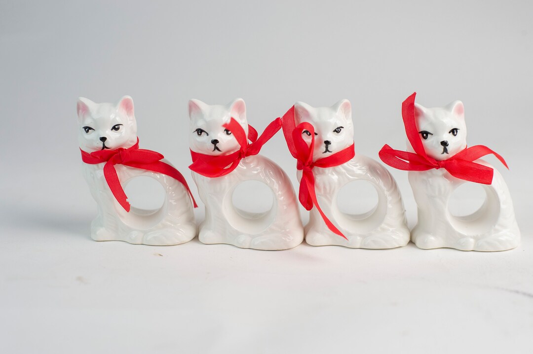 4 White Cat Napkin Rings - Etsy