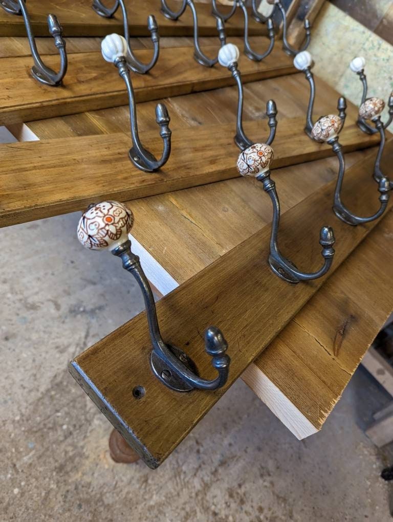 Vintage Hand Painted Ceramic Coat Hooks victorian Period Cast Iron Industrial Style Metal ...