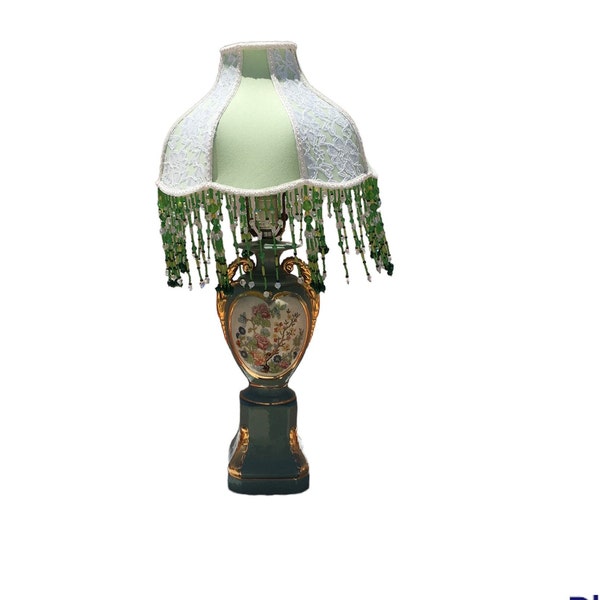Victorian Table Lamp With Beaded Fringe Shade - Etsy