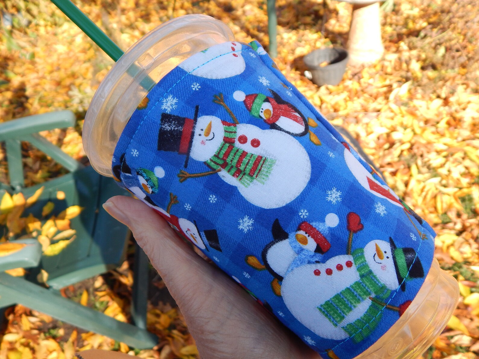 Tossed Snowmen Iced Coffee Cozy - Etsy