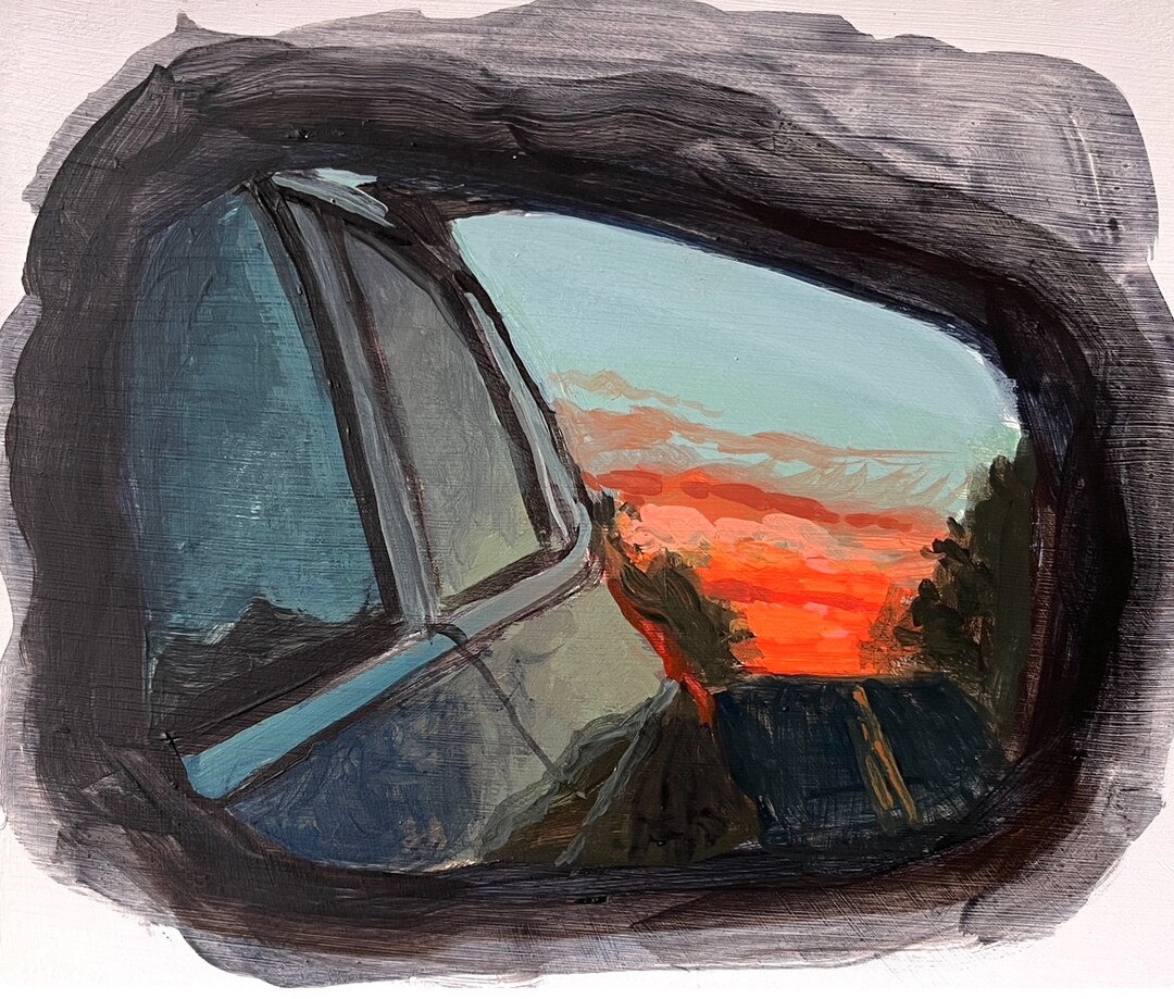 Side Mirror Sunset - Original Painting - Etsy