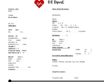 Operating Room Nursing Report Sheet | Perioperative Report Sheet | OR ...