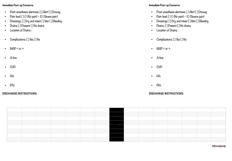 Preop / PACU Nurse Report Sheet for 2 Patients, Periop, Preop, Intraop ...