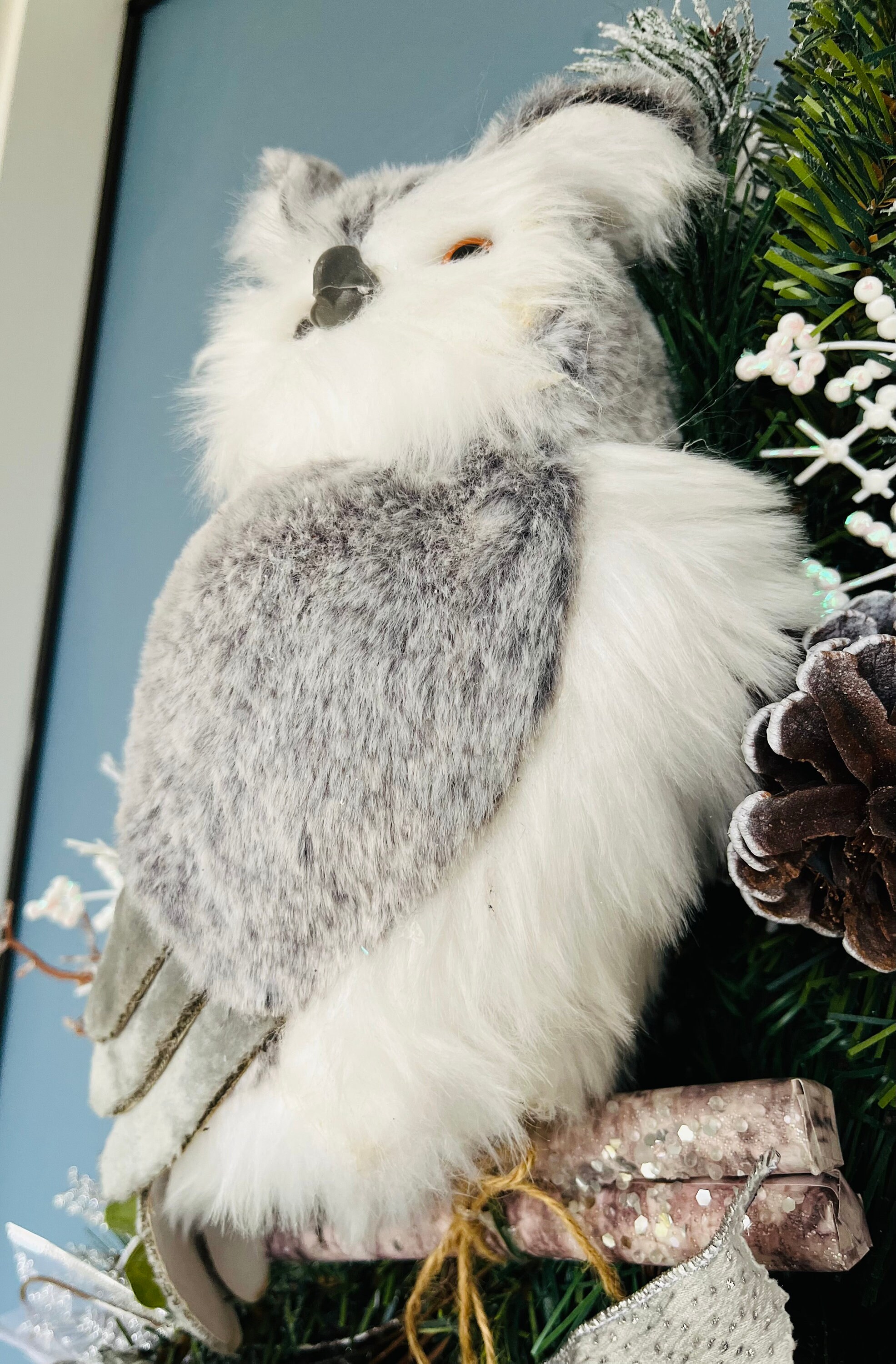 Winter Owl Evergreen Swag, Front Door Swag, Flocked Evergreen Swag, Owl ...