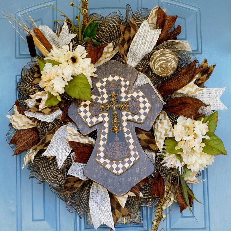 Deco Mesh Cross Wreath - Etsy