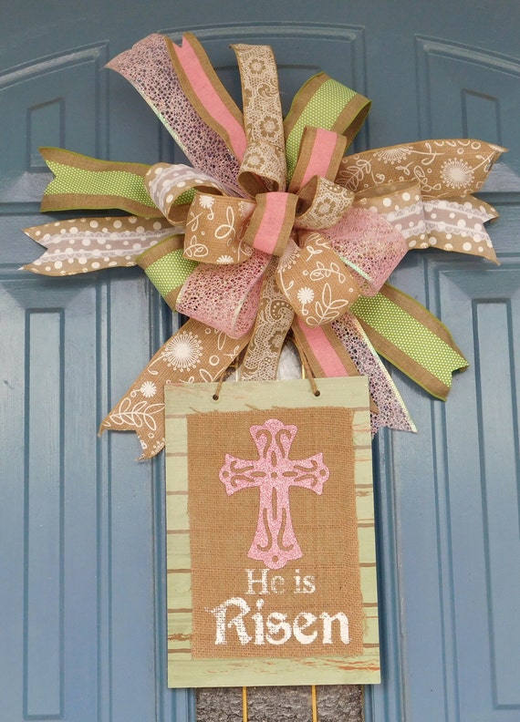 Burlap on Light Green Plank-like Sign he is Risen | Etsy