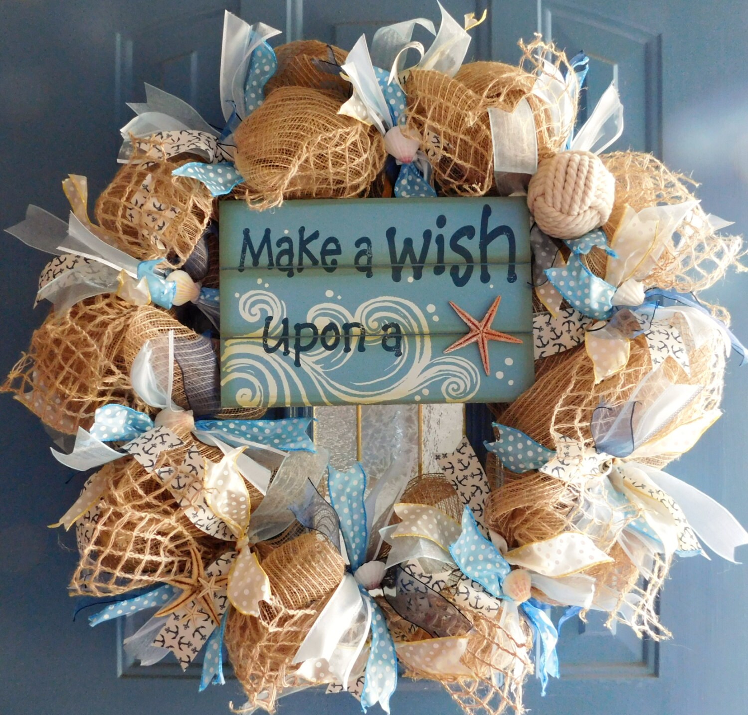 Beach make a Wish Upon a Star, Deco Mesh Ribbon Wreath, Front Door ...