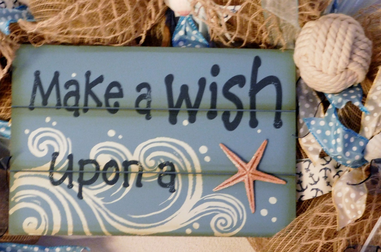Beach make a Wish Upon a Star, Deco Mesh Ribbon Wreath, Front Door ...
