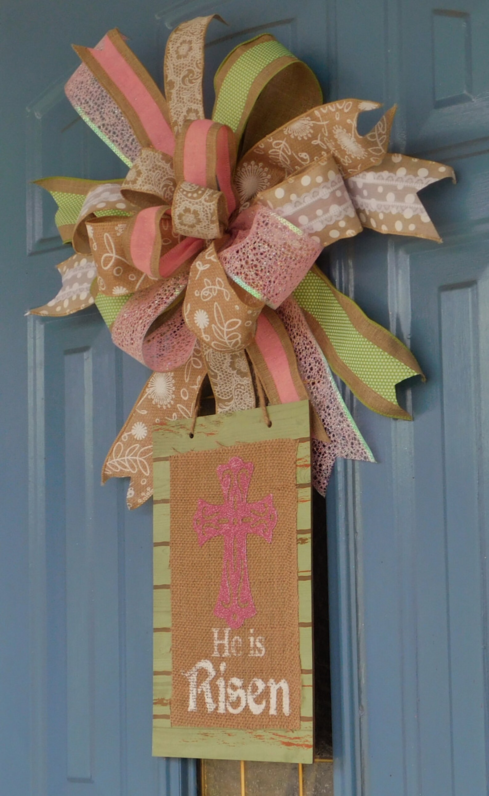 Burlap on Light Green Plank-like Sign he is Risen - Etsy