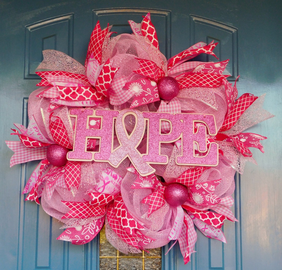 Breast Cancer Awareness hope Pink Ribbon Deco Mesh Wreath, Cancer ...