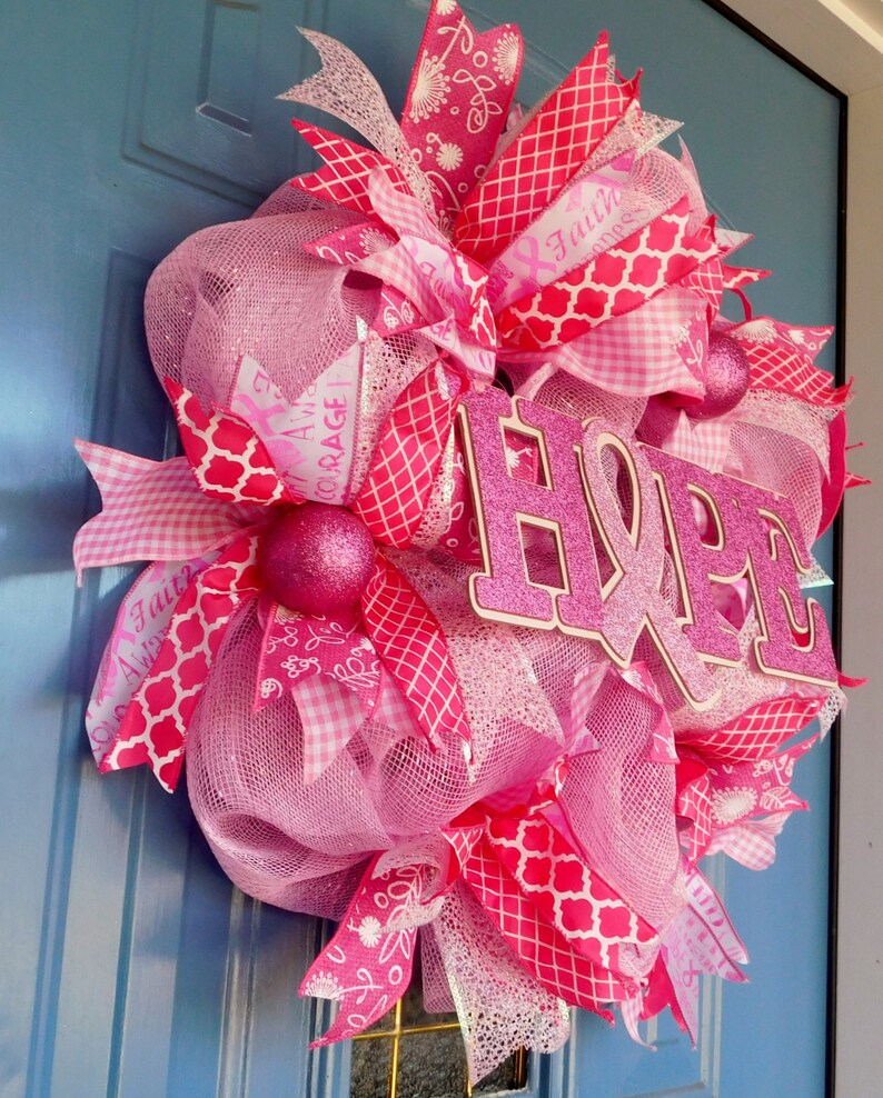 Breast Cancer Awareness hope Pink Ribbon Deco Mesh - Etsy