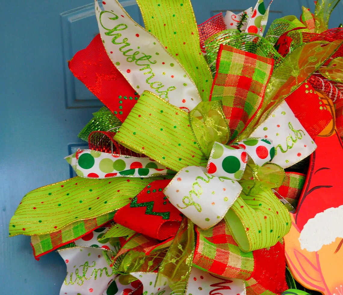 Handpainted Waving Elf on a Deco Mesh Christmas Wreath, Front Door ...