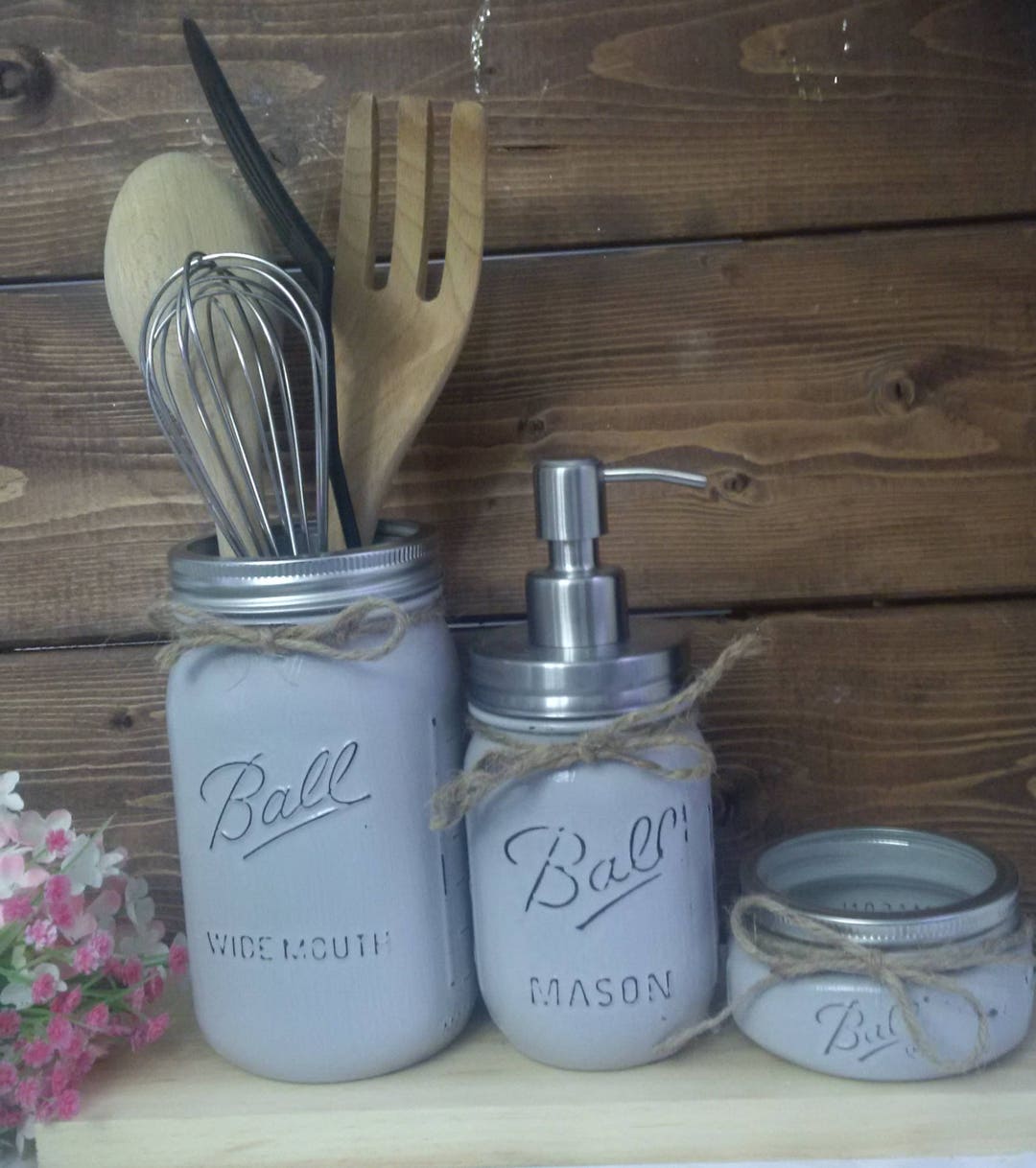 Kitchen Mason Jar Set Grey 3pc - Etsy