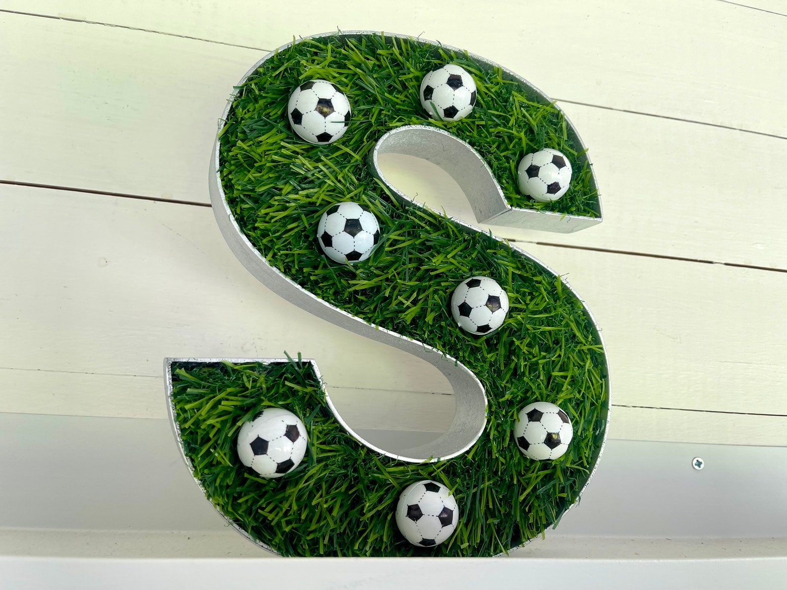 Personalized Soccer Gift: Wooden Letter With Mini Footballs - Etsy