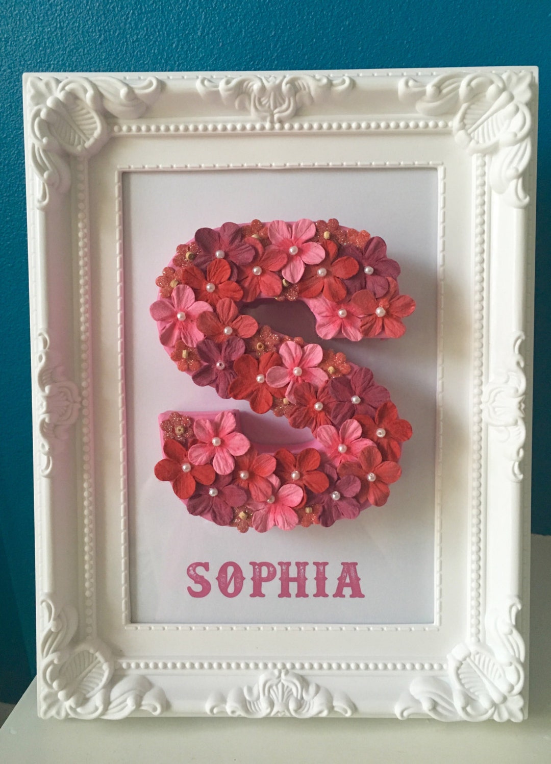 Pink Red Floral Letter, Personalised Gift, Goddaughter Gift, Pink Gift ...