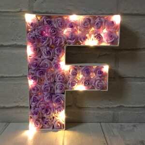 Light up Letter F, Wooden Letter F, Freestanding Letter F, Lilac Rose ...
