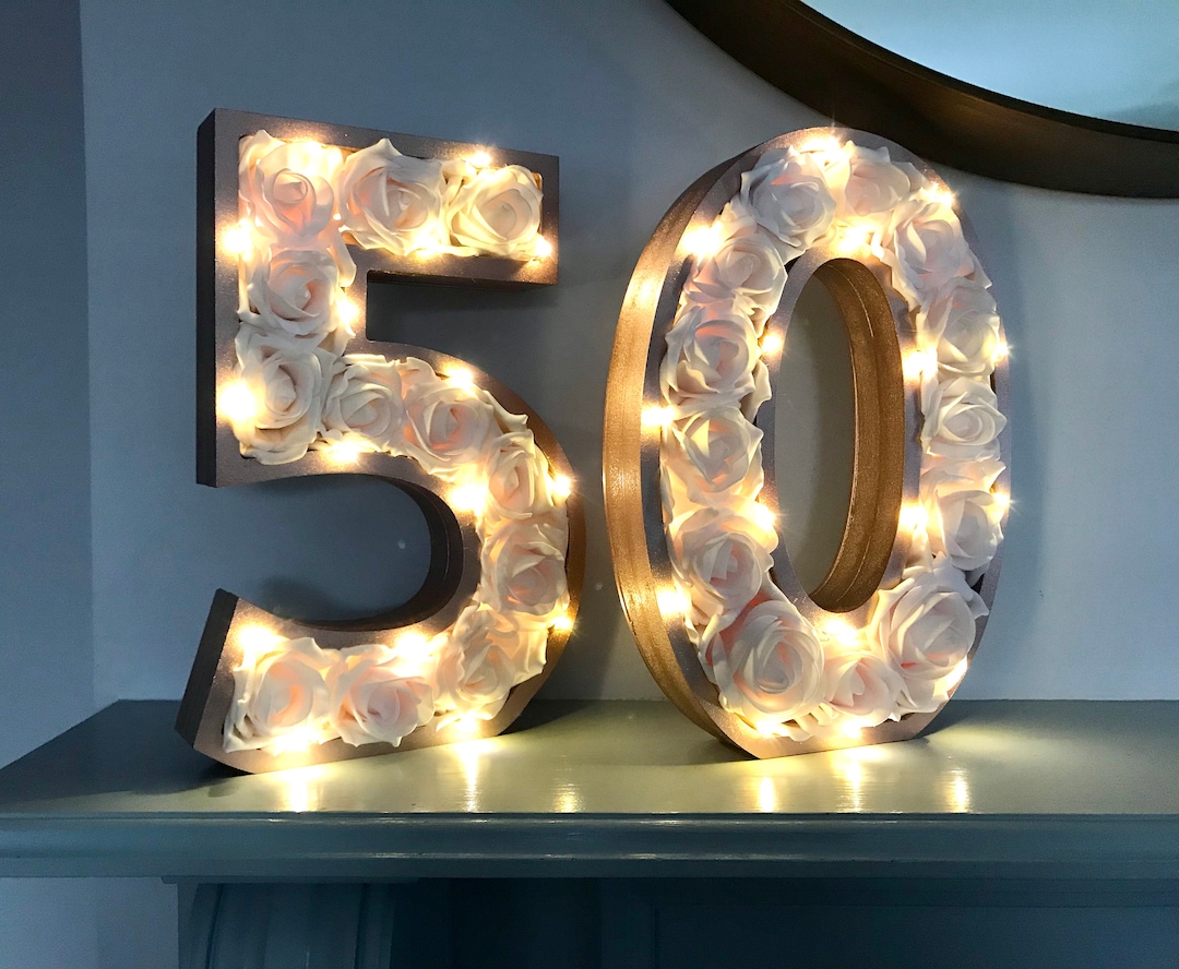 Floral Light up Number 50: Rose Gold 50th Birthday Decor - Etsy