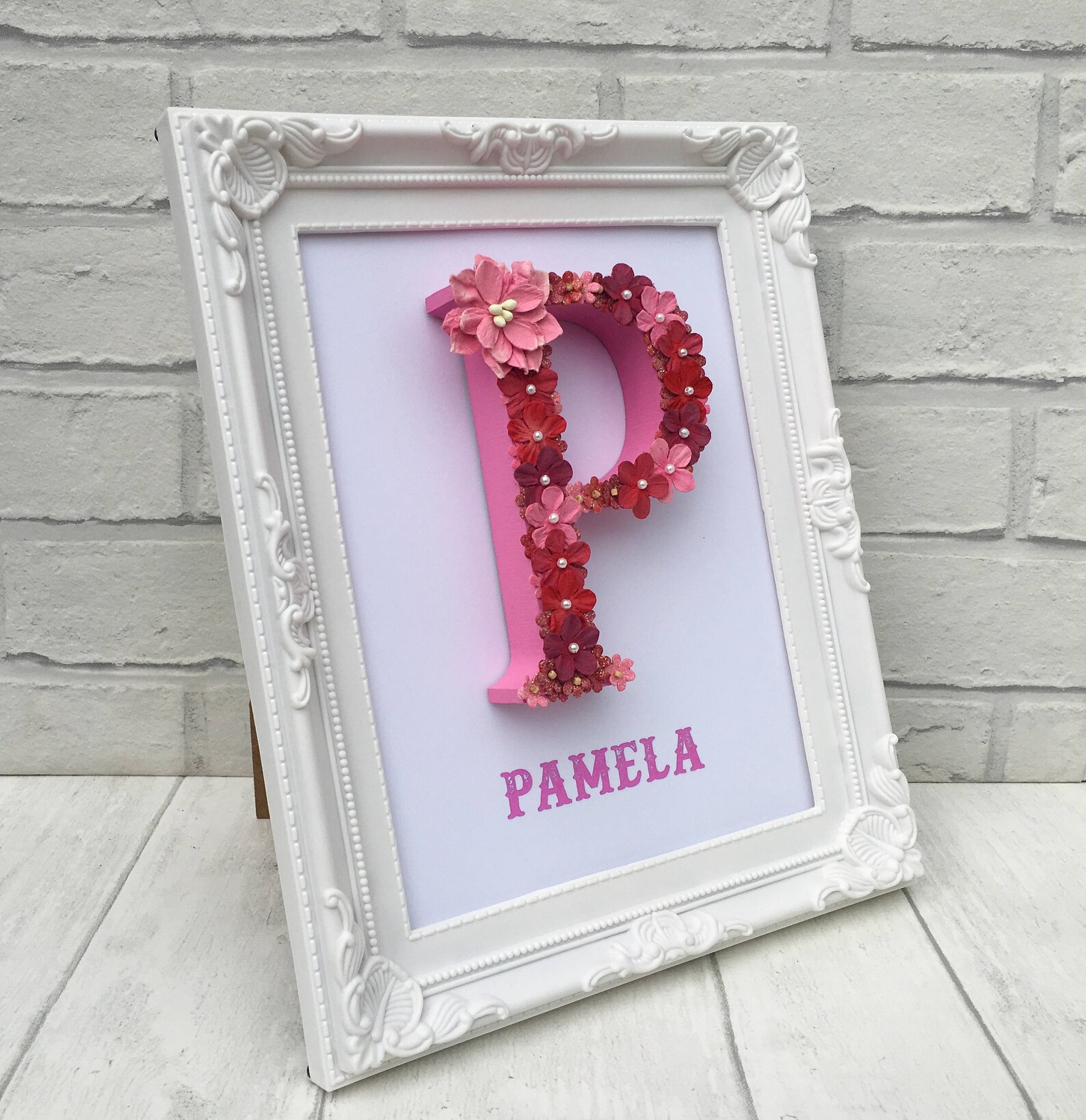 Personalised Initial Frame Pink and Red Name Sign | Etsy