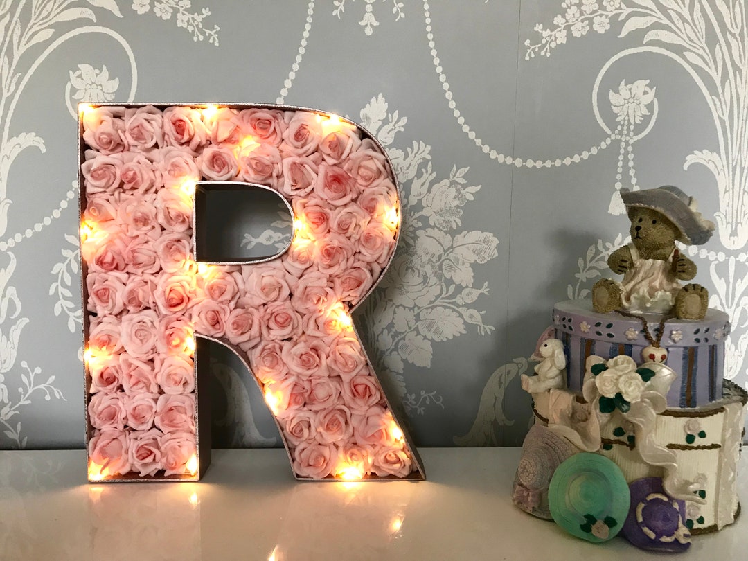 Rose Gold Floral Letter: Pink Flower Fillable Initial With LED Lights ...