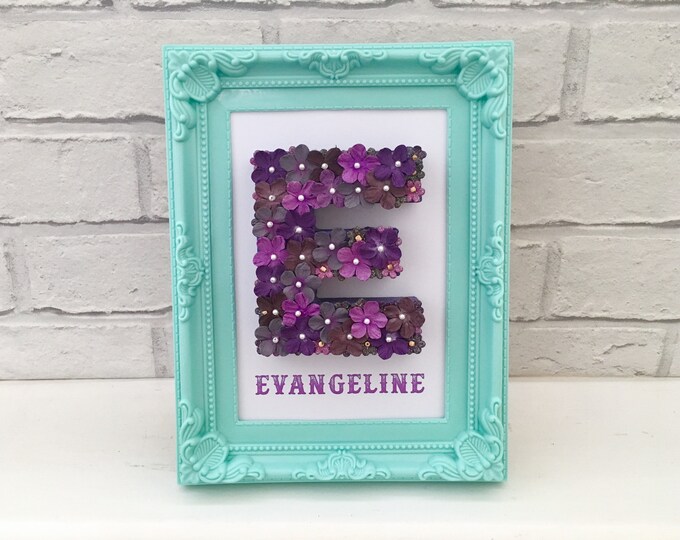 Vintage Framed Name Sign, Personalised Gift for Friend, Purple Floral ...