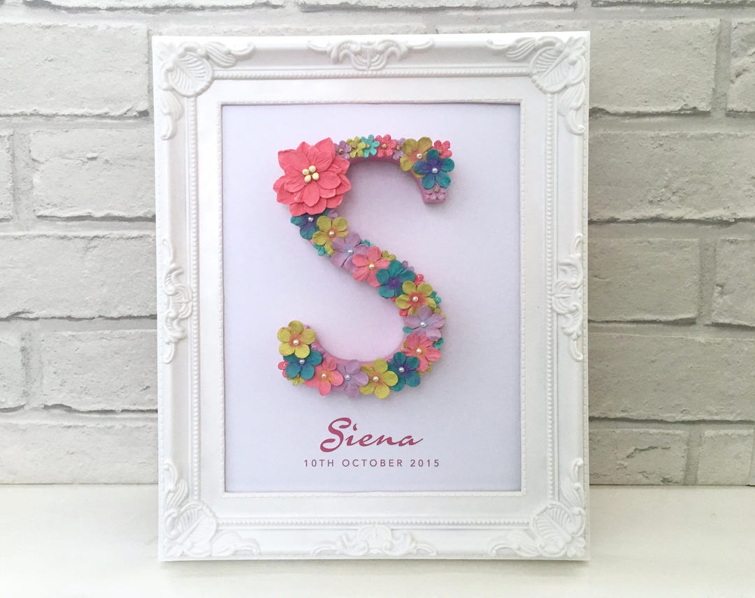 Personalized Floral Letter Frame: Rainbow Paper Flower Gift - Etsy