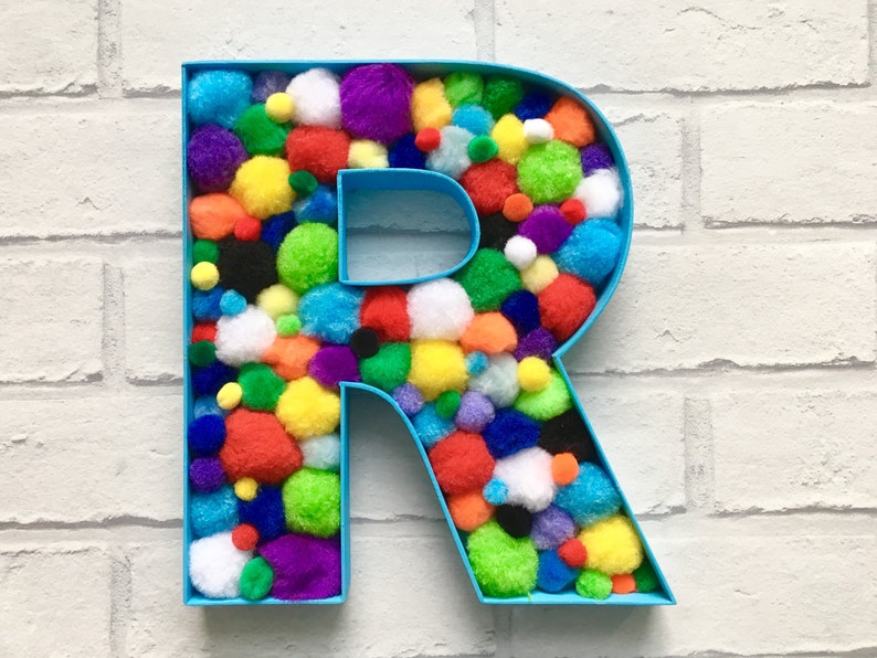 Pom Pom Initial: Colorful Nursery Decor, Playroom Sign - Etsy