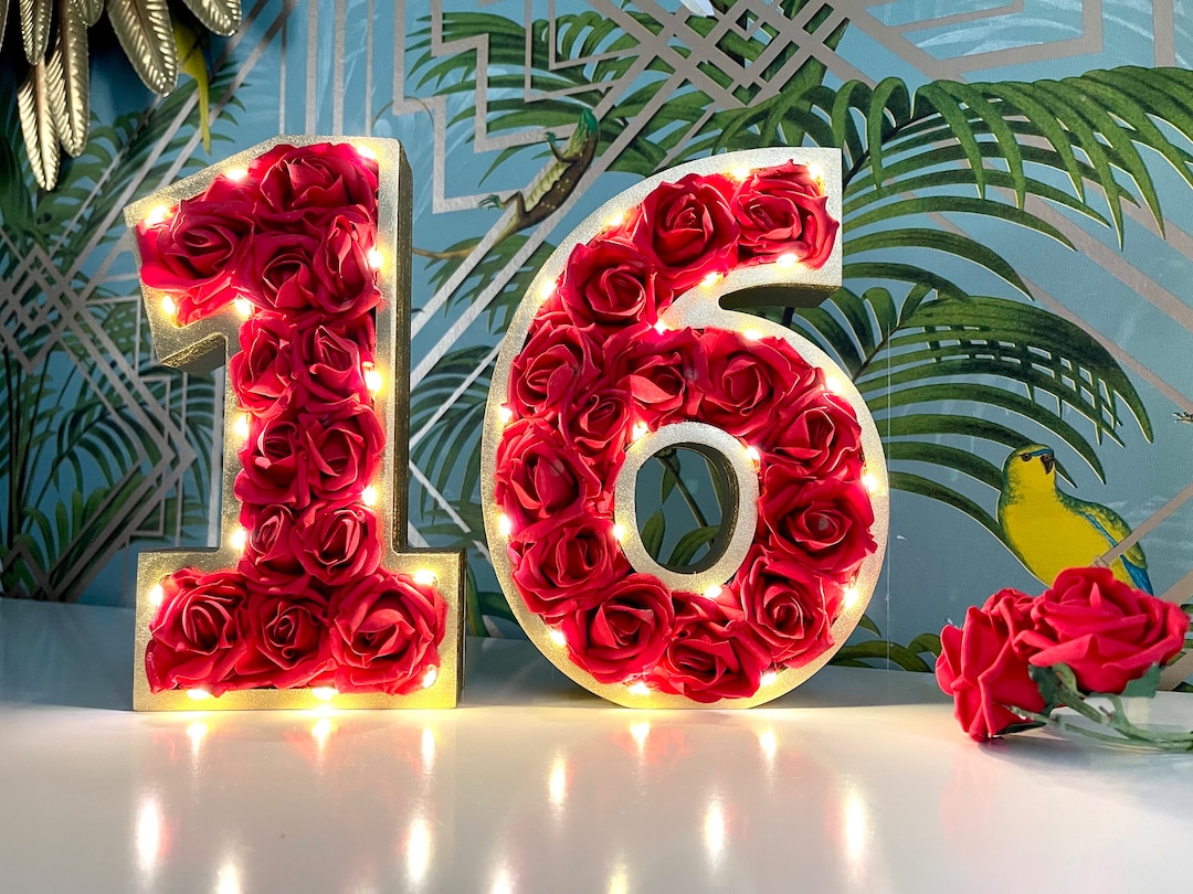 Number 16 Flower Decor: Sweet Sixteen Rose Light Centerpiece - Etsy