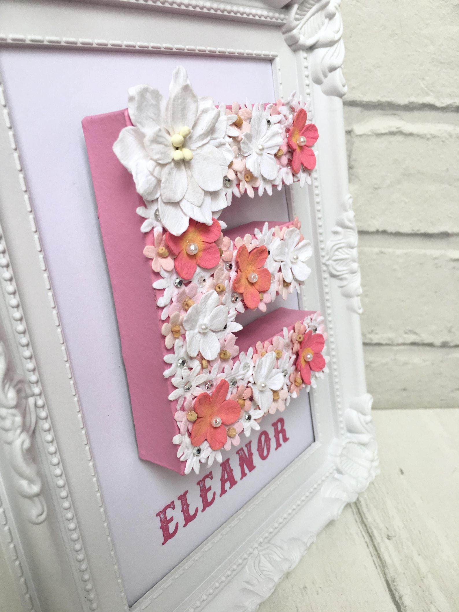 Floral Letter Frame, Pink & White Paper Flowers, New Baby Gift - Etsy